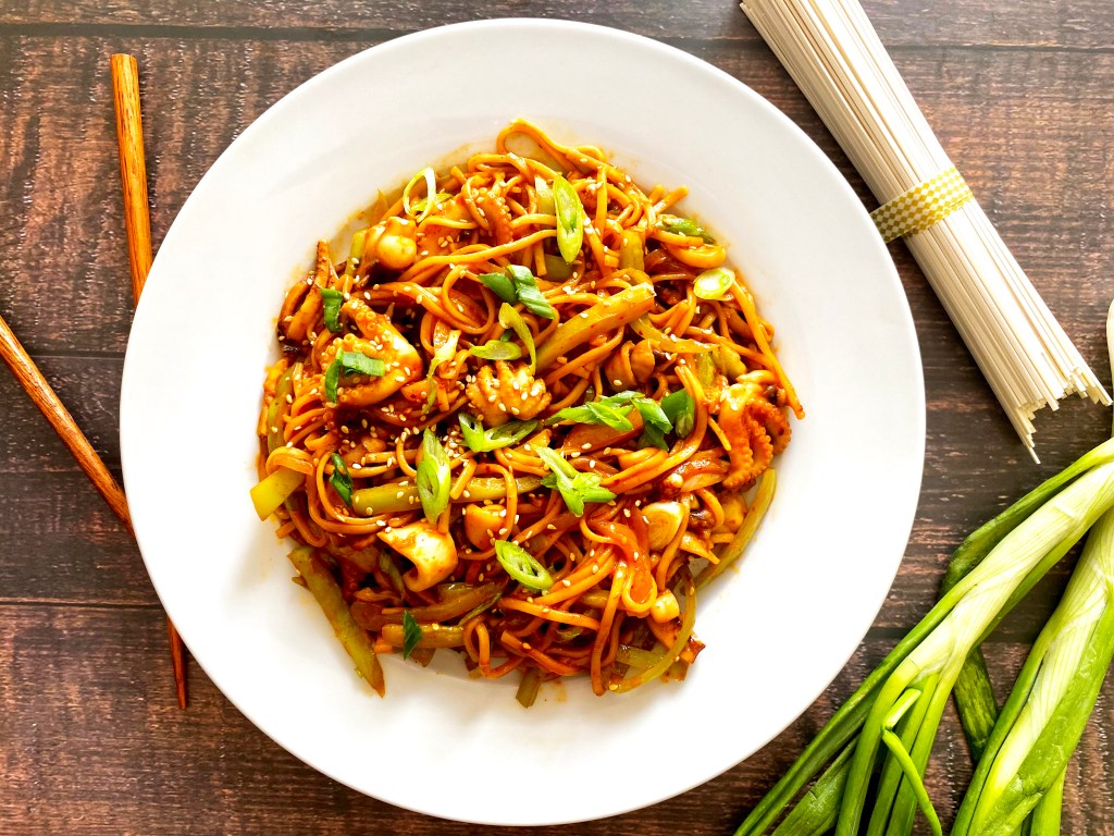 Spicy Stir-Fried Udon With Squid and Octopus - Hapa Family Table